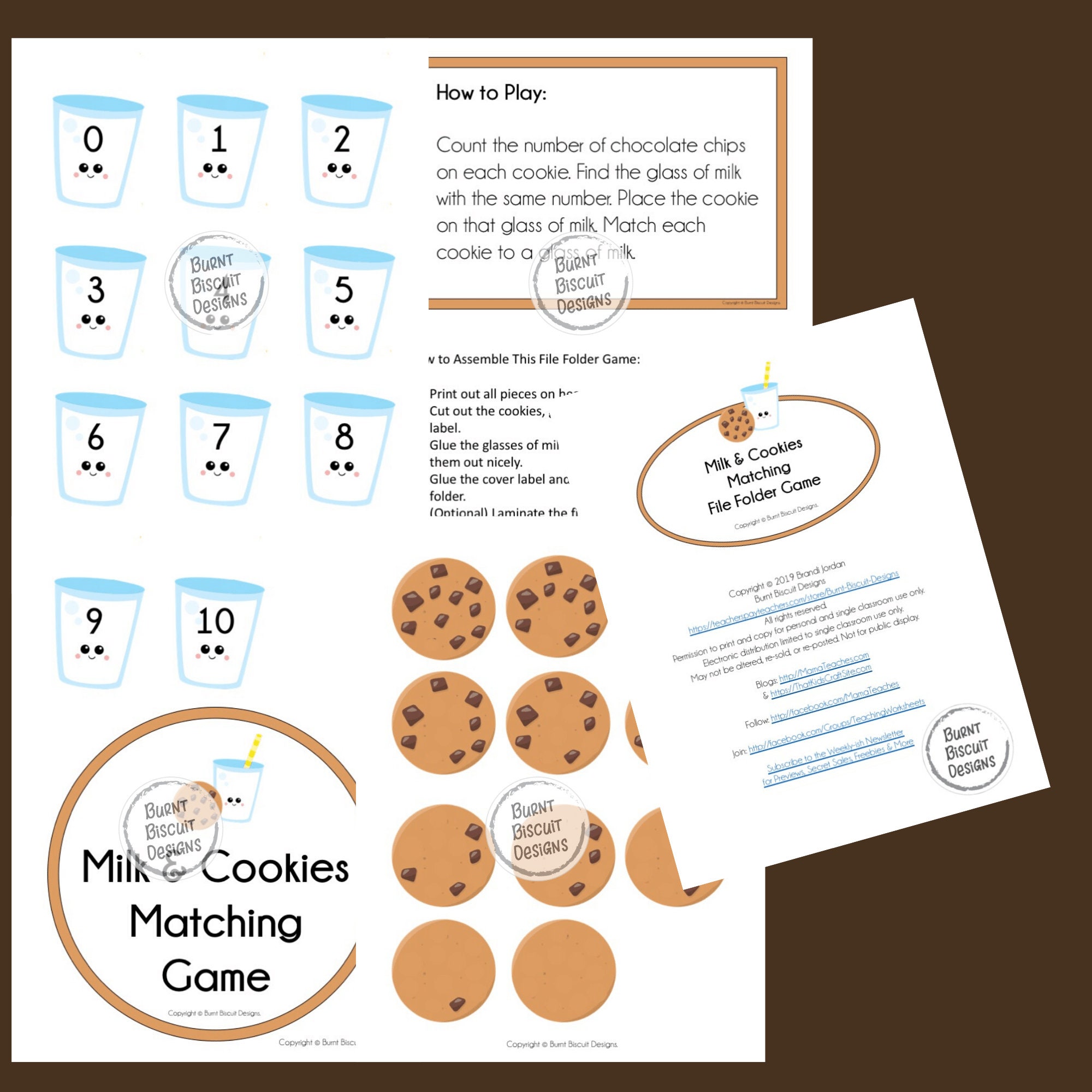 Preschool File Folder Game - Milk and Cookies Number Matching - Etsy