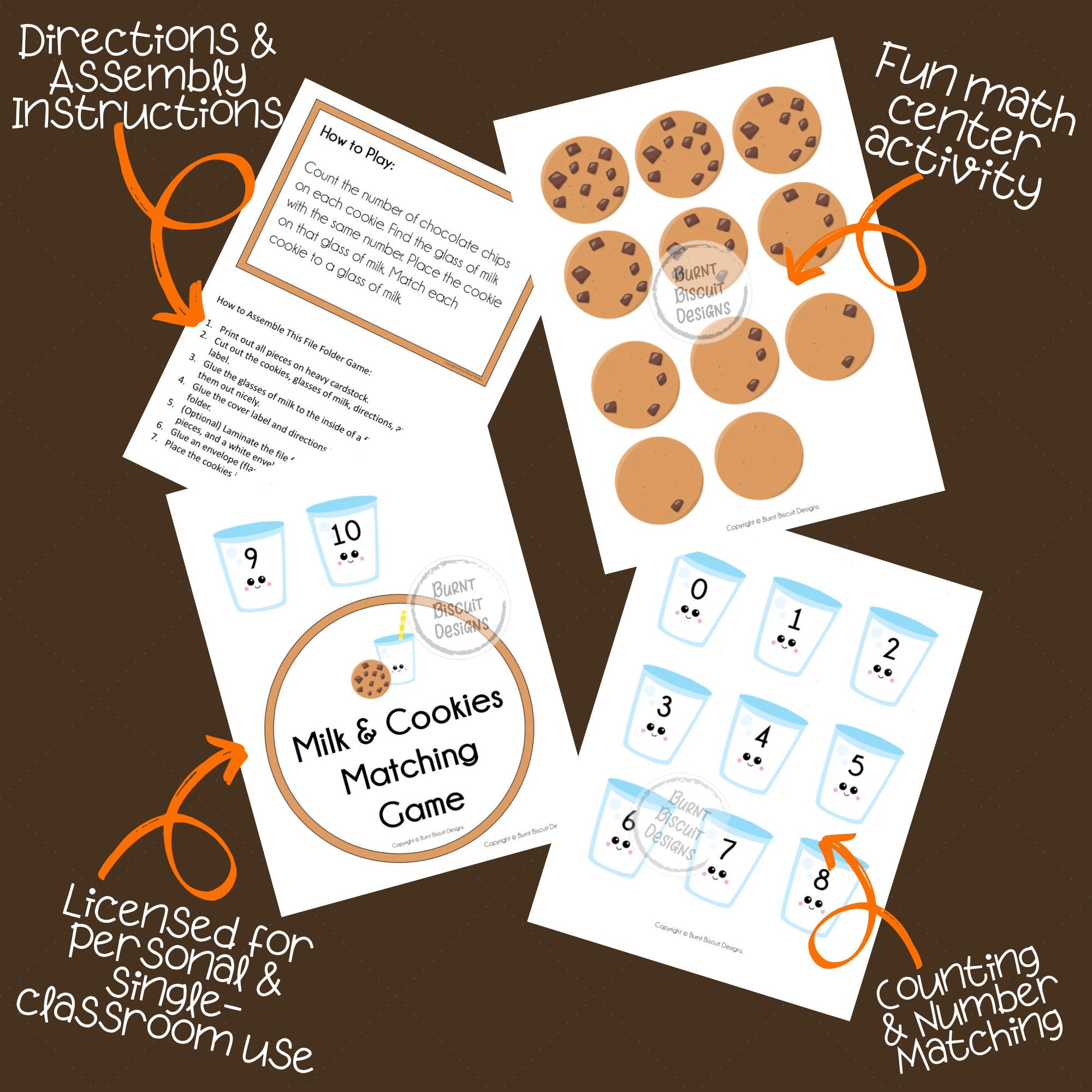 Preschool File Folder Game Milk and Cookies Number Matching - Etsy