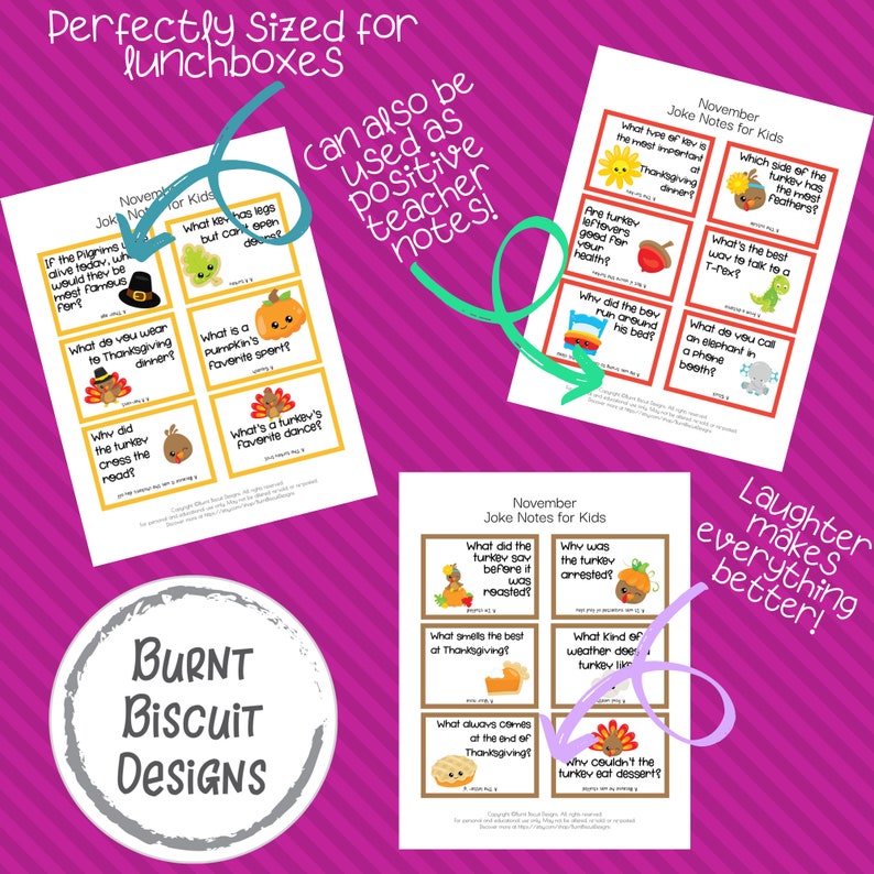 Thanksgiving Lunch Box Jokes Printable for November - Etsy