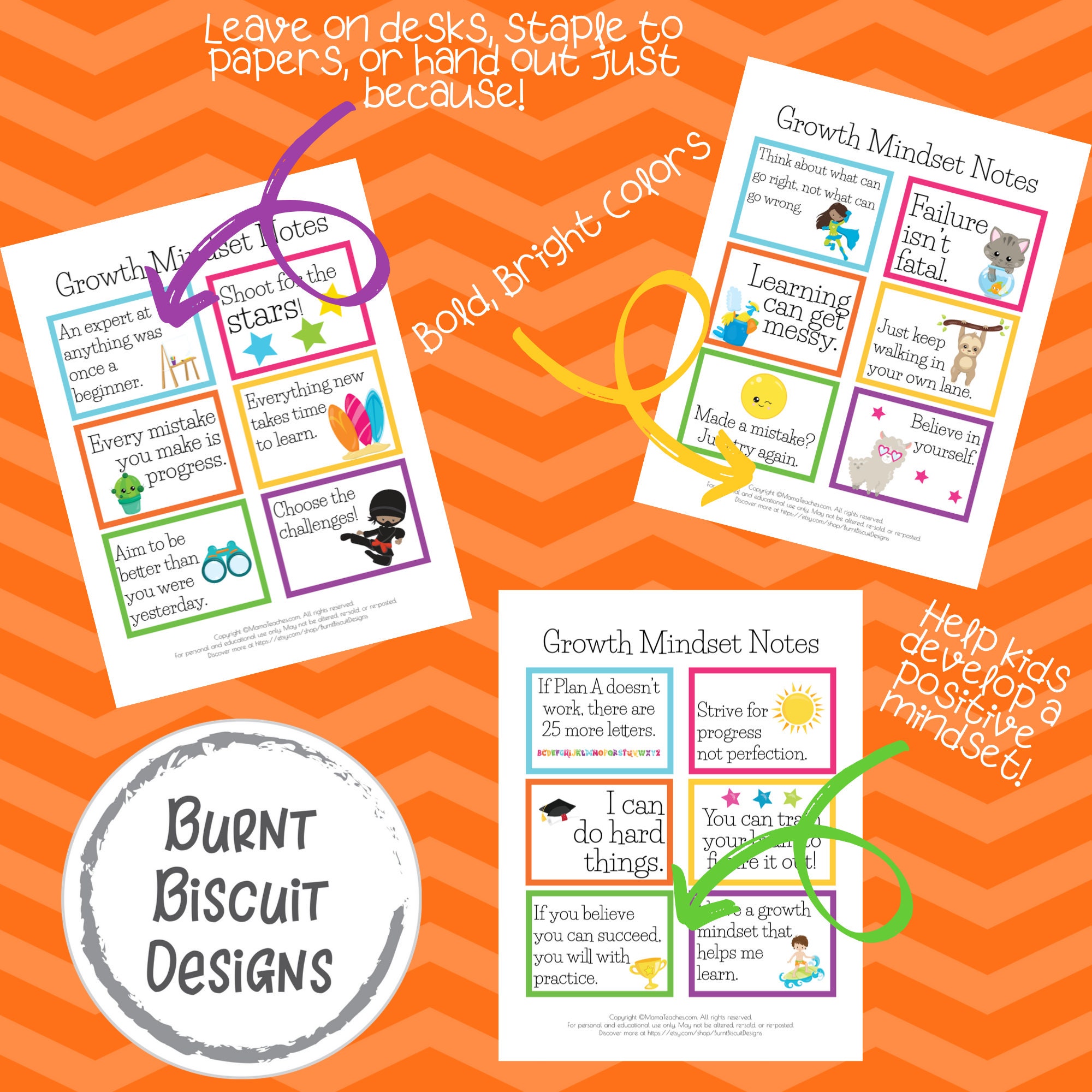 Growth Mindset Positive Printable Notes for the Classroom - Bold Colors ...