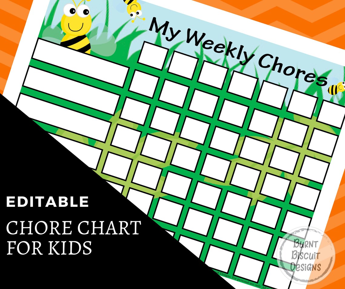 Editable Chore Chart Printable With Bees - Etsy Canada