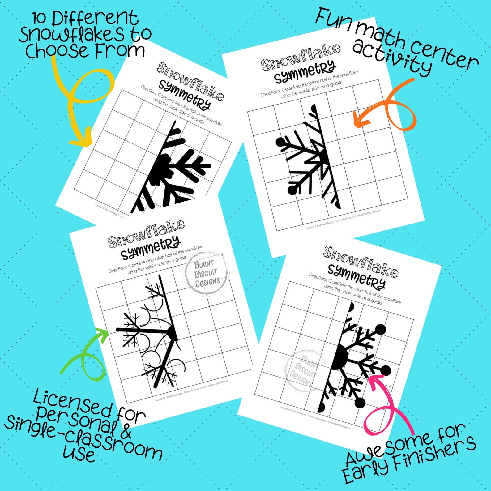 Math Printables: Symmetry with Snowflakes | Etsy