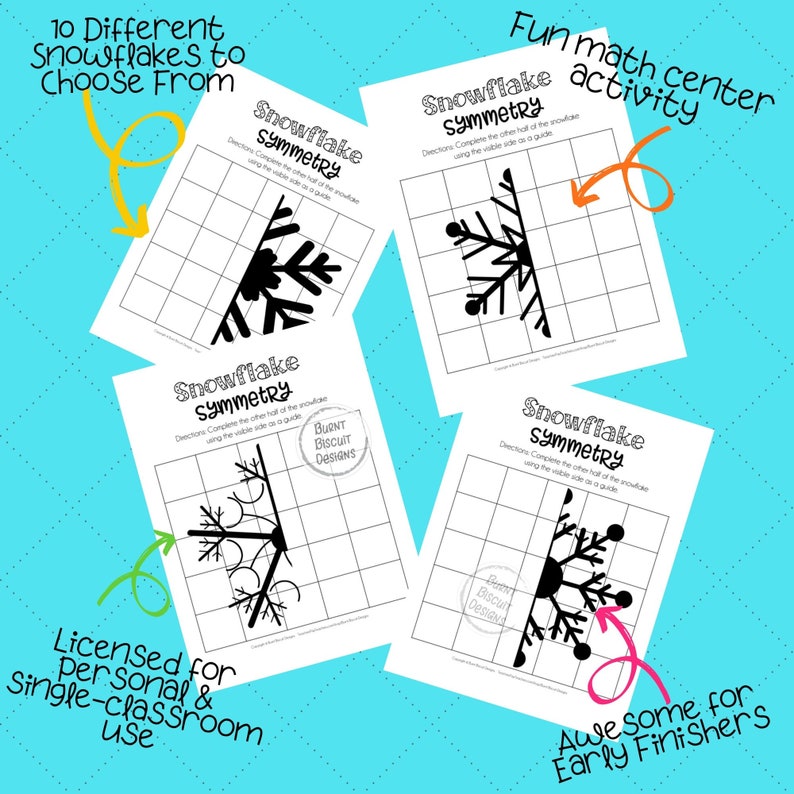 Math Printables: Symmetry With Snowflakes - Etsy