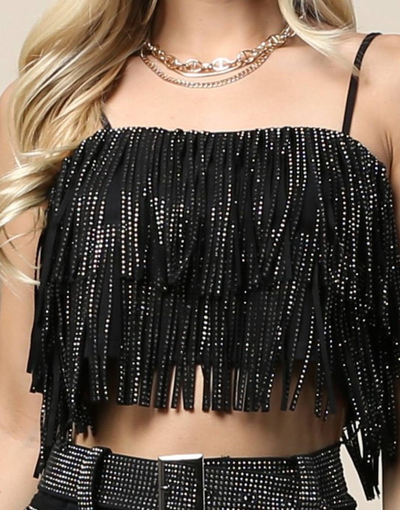BLACK RHINESTONE TOP Fringe Top Gift for Her Nashville - Etsy