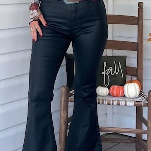 BLACK LEATHER FLARES| Stretchy Bell Bottoms| Western Boho Flares| Goth ...