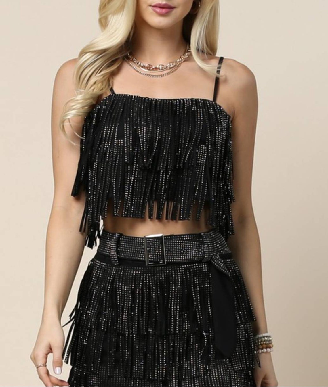 BLACK RHINESTONE TOP Fringe Top Gift for Her Nashville Outfit ...