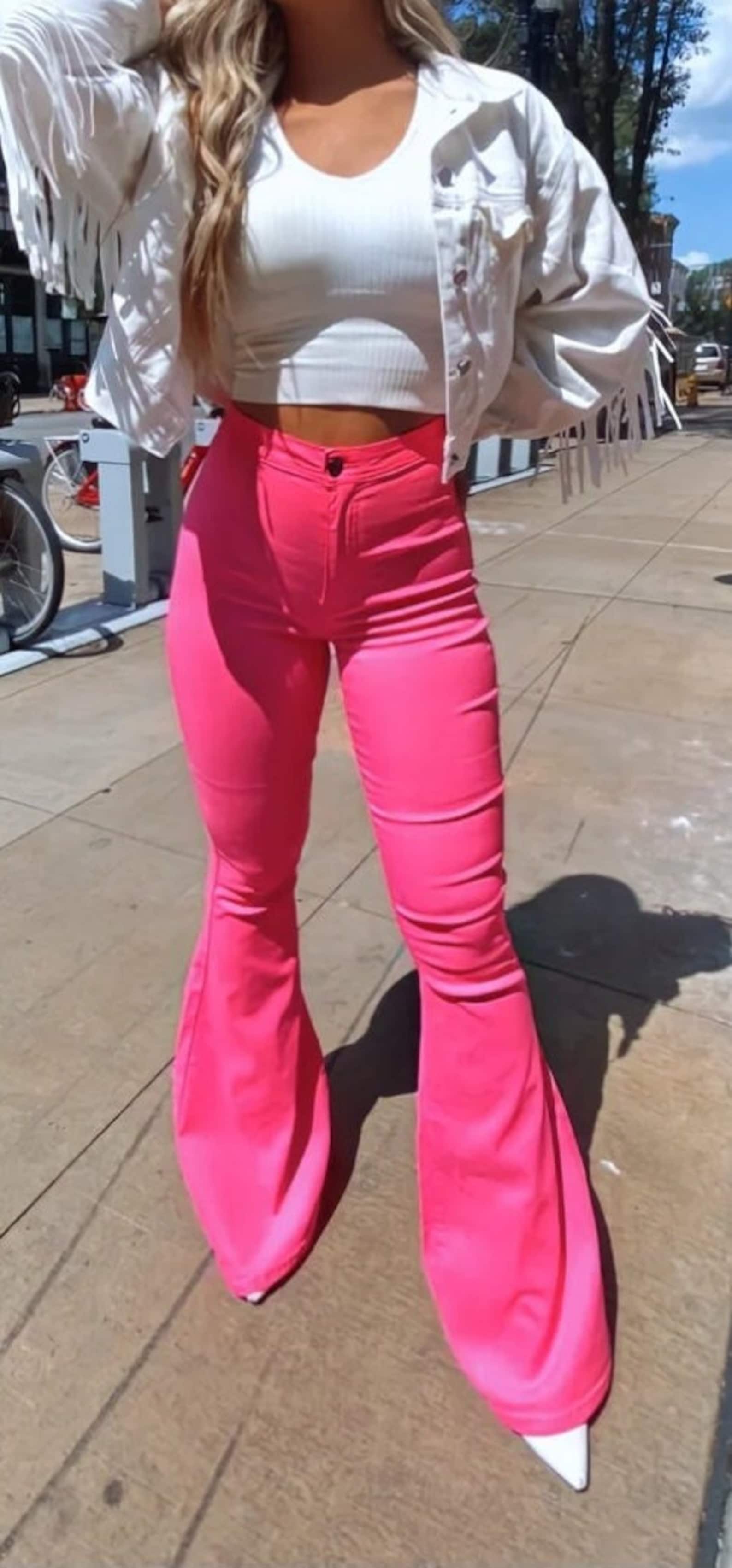 NEON PINK FLARES| Disco Bell Bottoms| Barbiecore Pants| Girly Cowgirl ...