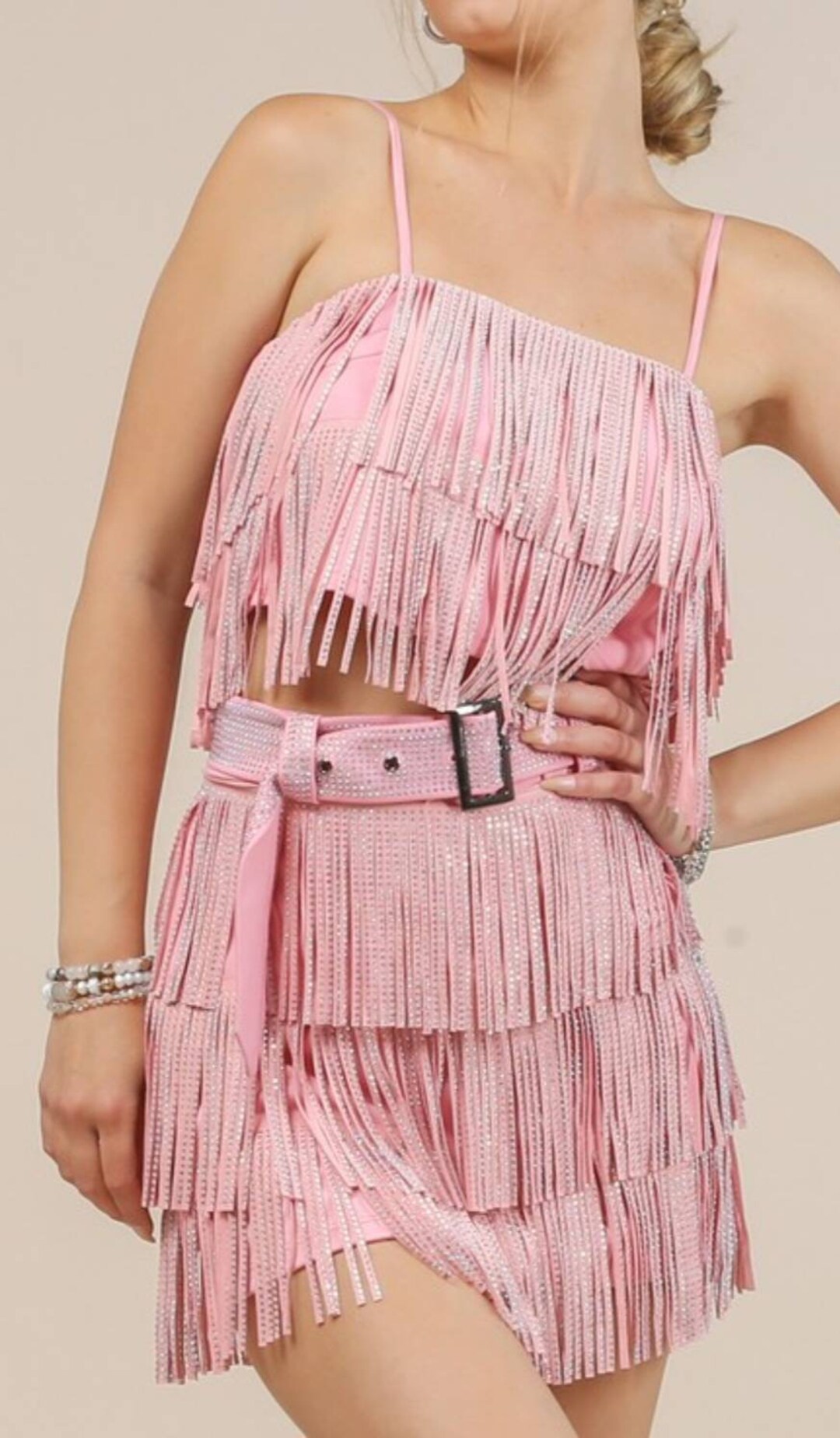 PINK RHINESTONE TOP| Fringe Top | Gift for Her | Nashville Style ...