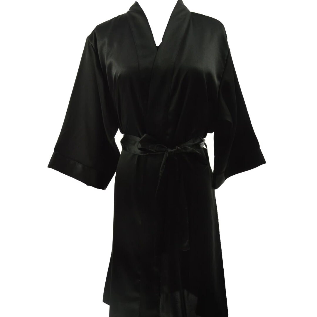 Black Wedding Robe / Black Robe / Plain Solid Satin Robe / Bride to Be ...