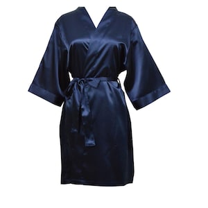 Navy Blue Wedding Robe / Blue Robe / Plain Solid Satin Robe / Bride to ...