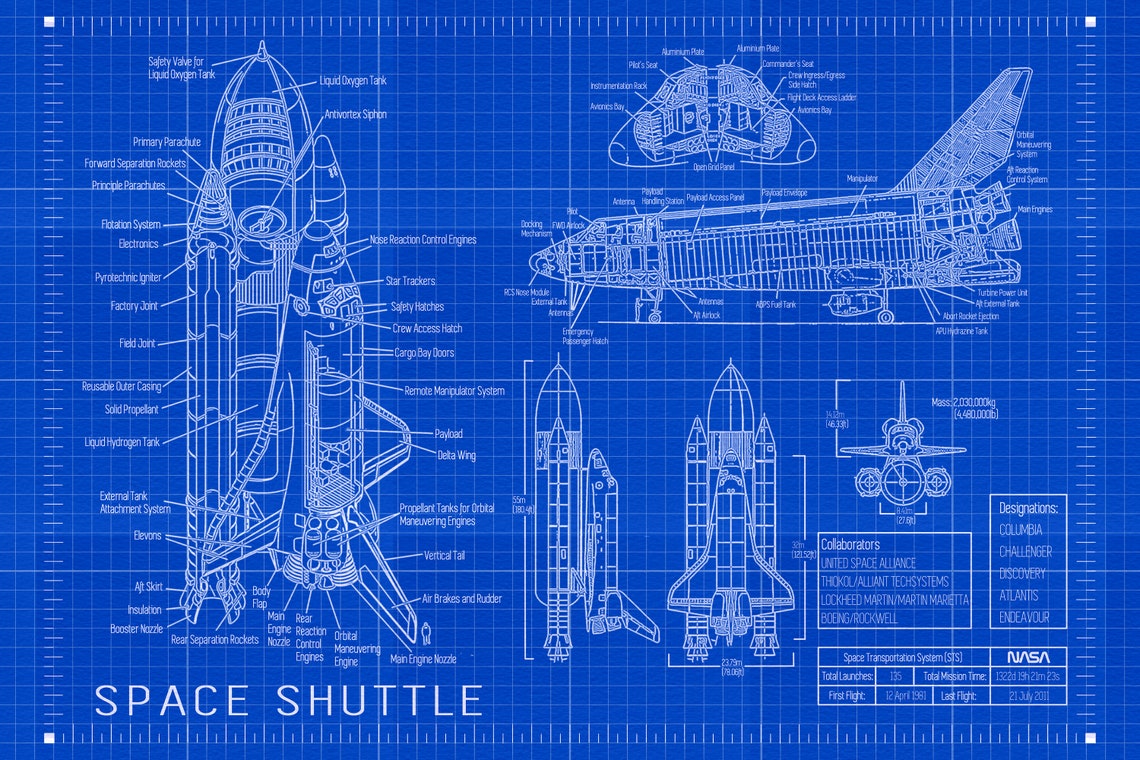 Space Shuttle Blueprint 2 for 1 Digital File Instant | Etsy