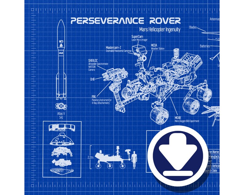 Digital Download Mars Perseverance Rover Blueprint Space Gift Wall Art ...