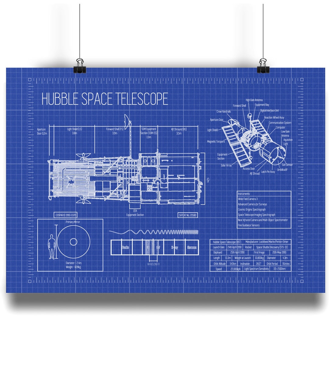 Hubble Space Telescope Blueprint Space Gift Wall Art A2 A3 A4 Unframed ...