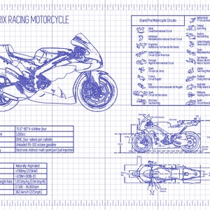 Motogp Blueprint Motorcycle Gift Wall Art A2 A3 A4 Unframed - Etsy