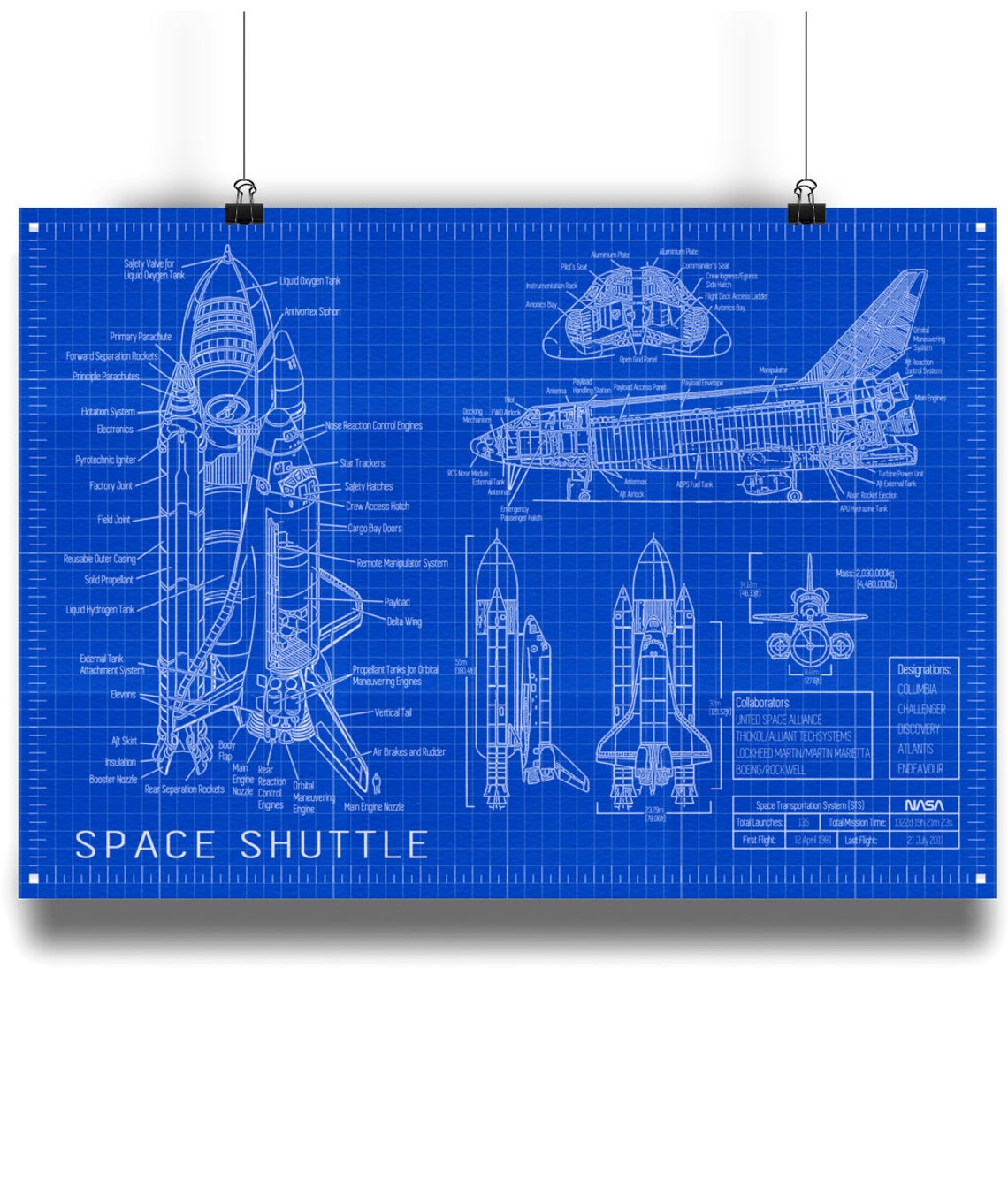 Space Shuttle Blueprint Wall Art Space Gift A2 A3 A4 Unframed - Etsy
