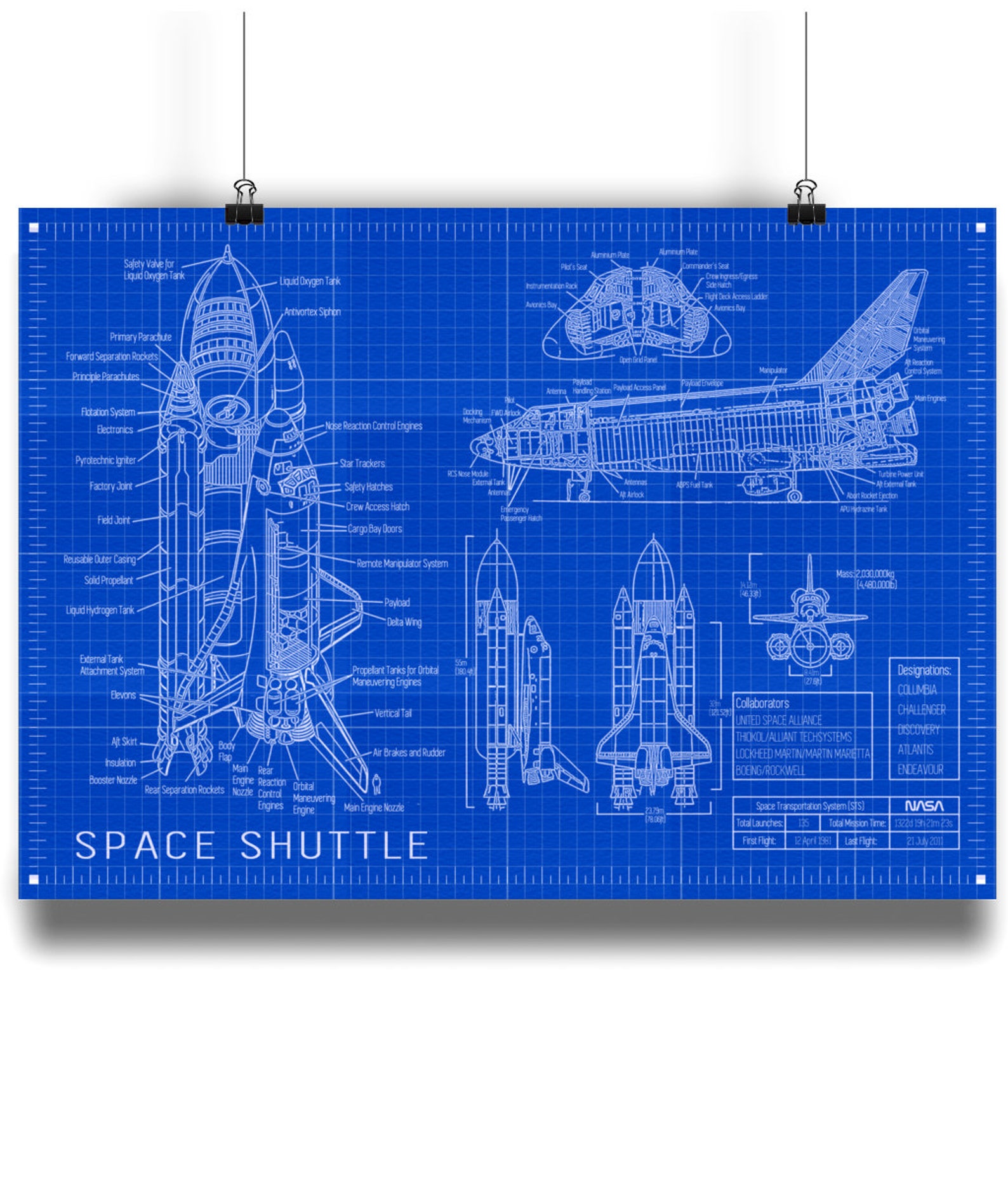 Space Shuttle Blueprint Wall Art Space Gift A2 A3 A4 Unframed - Etsy