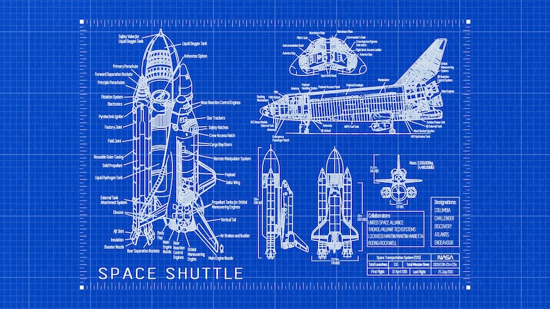 Space Shuttle Blueprint Digital File Instant Download Print at Home ...