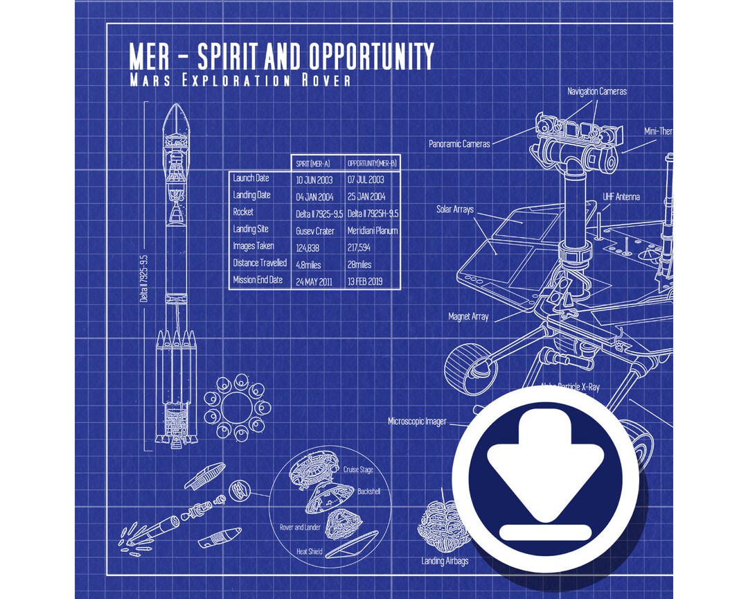 Spirit and Opportunity Mars Rovers Blueprint | Digital File | Instant ...