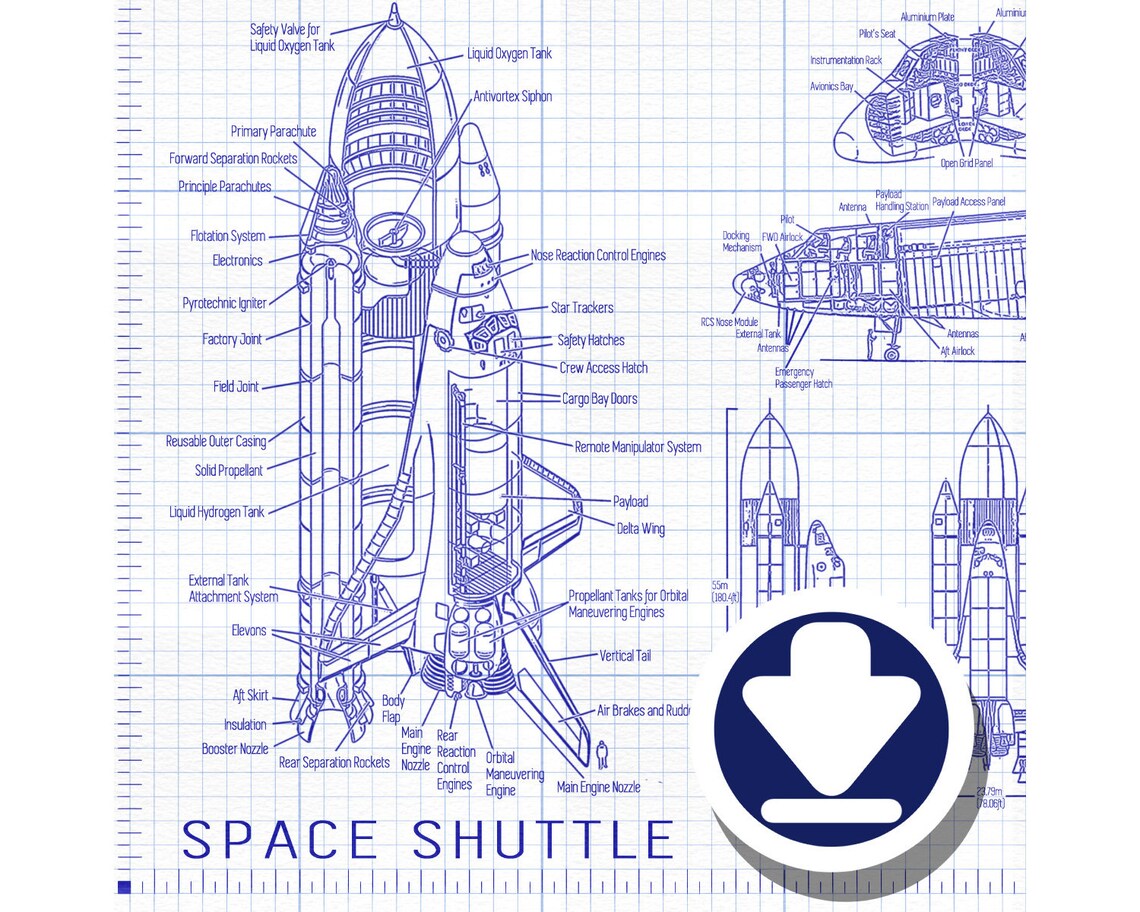 Space Shuttle Blueprint 2 for 1 Digital File Instant Download Both Blue ...