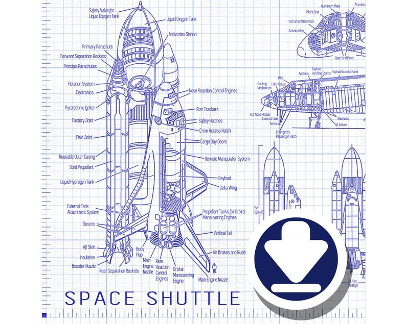 Space Shuttle Blueprint 2 for 1 Digital File Instant Download Both Blue ...