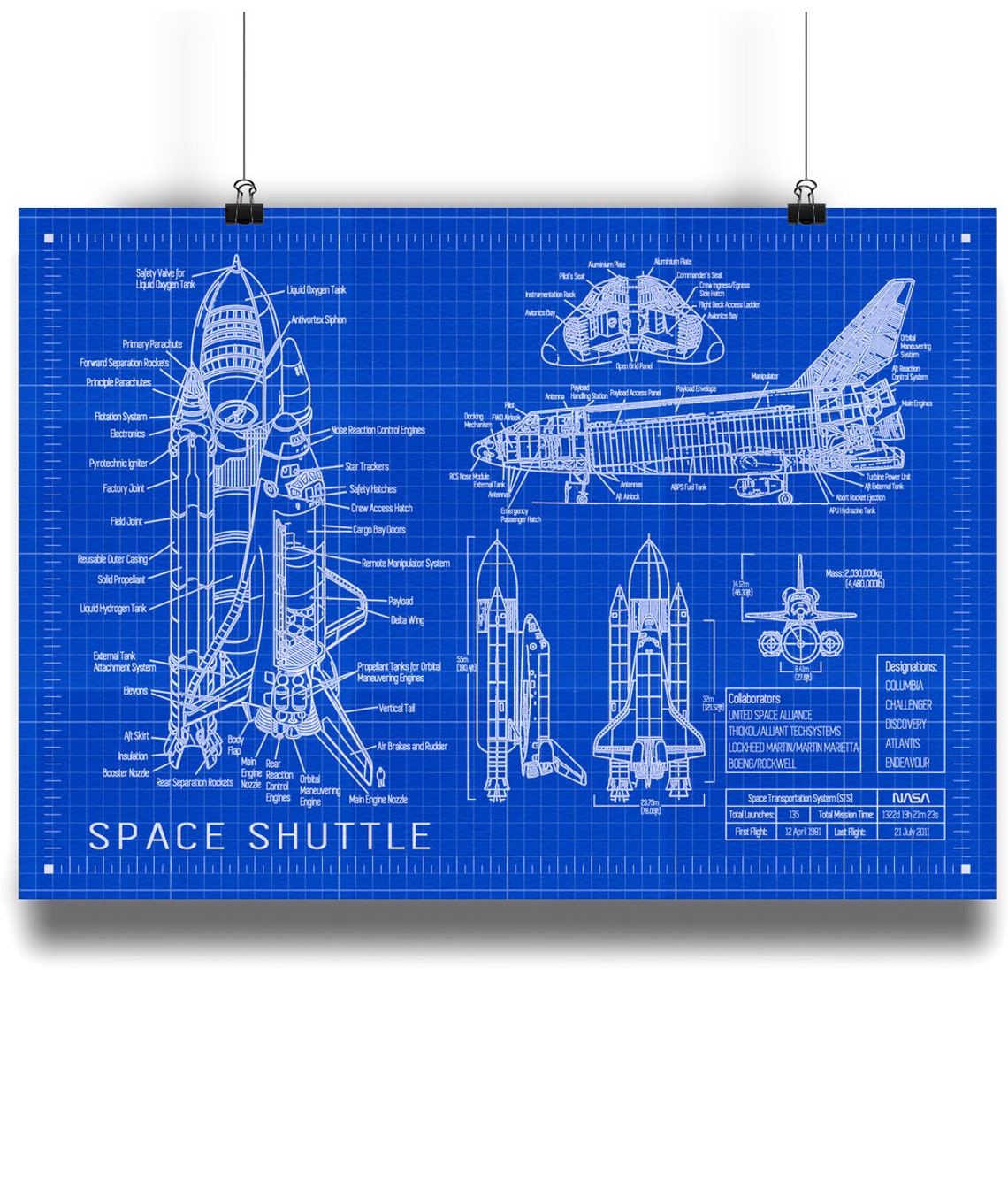 Space Shuttle Blueprint 2 for 1 Digital File Instant Download Both Blue ...