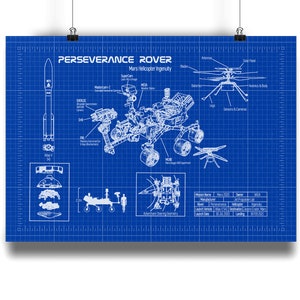 Mars Perseverance Rover Blueprint | Space Gift | Wall Art | 9"x11" | A3 ...