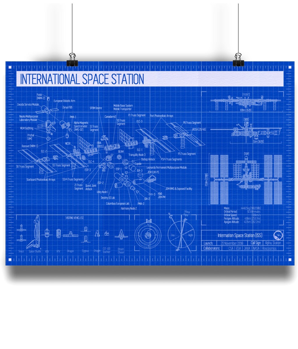 International Space Station ISS Blueprint Space Gift Wall Art A3 10x15 ...