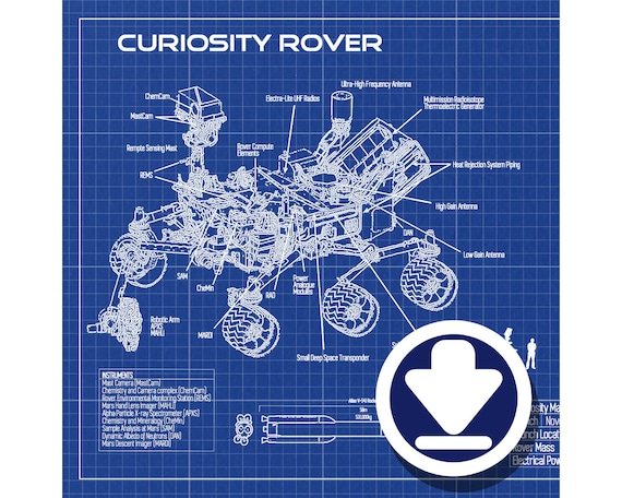 Mars Curiosity Rover Technical Drawing