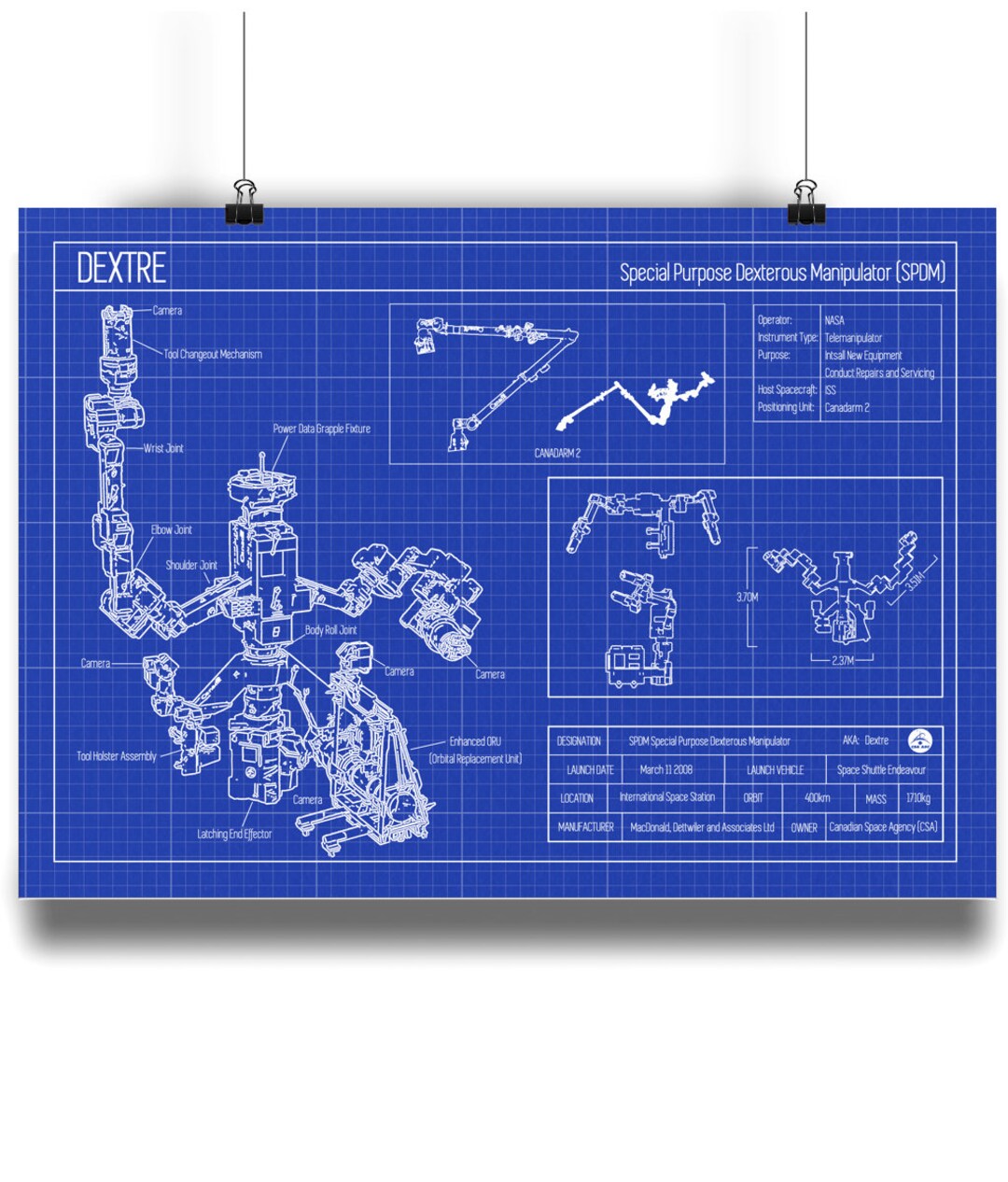 Dextre Blueprint ISS Space Gift Wall Art 9x11 A3 12x16 A2 18x24 ...
