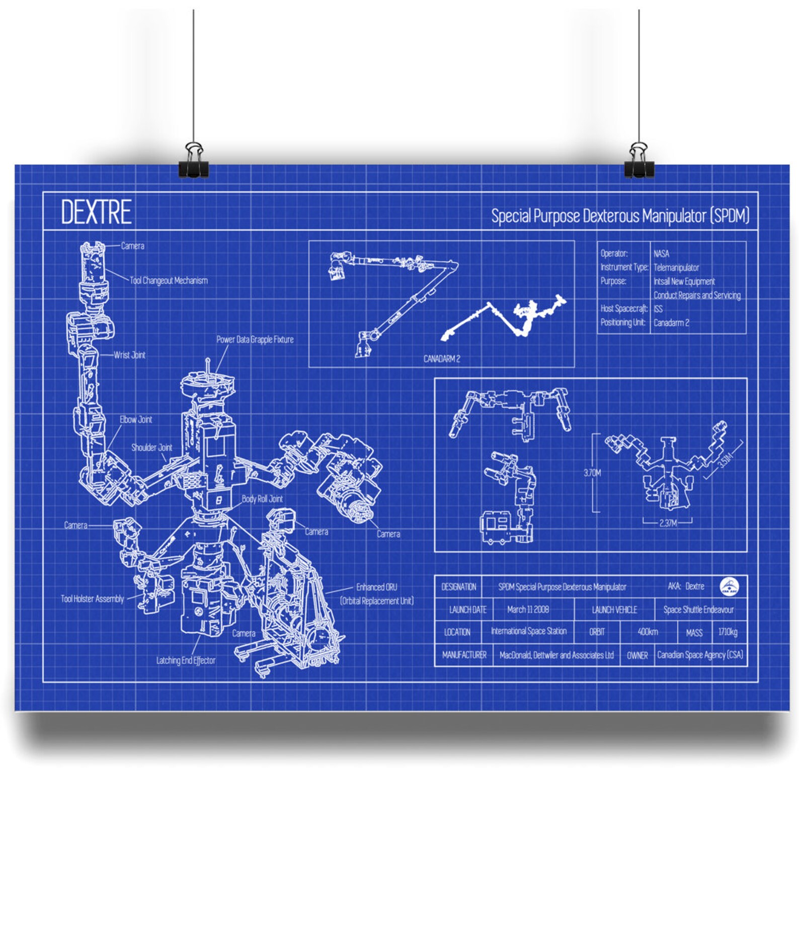 Dextre Blueprint ISS Space Gift Wall Art 9x11 A3 12x16 A2 18x24 ...