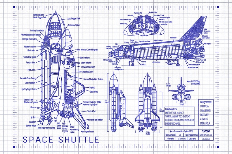 Space Shuttle Blueprint 2 for 1 Digital File Instant Download Both Blue ...