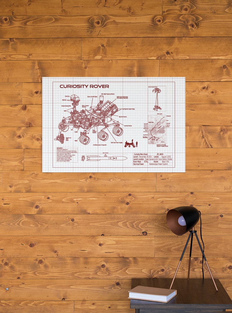 Mars Curiosity Rover Blueprint | Space Gift | Wall Art | 9"x11" | A3 ...