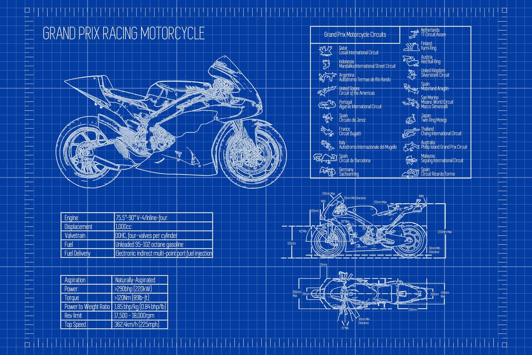 Motogp Blueprint Motorcycle Gift Wall Art A2 A3 A4 Unframed - Etsy