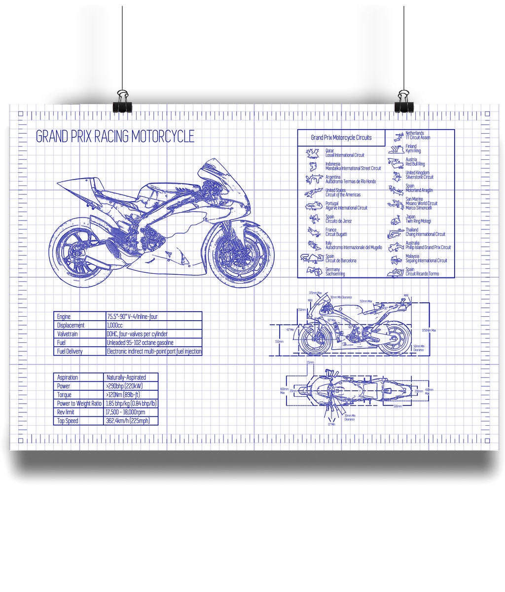 Motogp Blueprint Motorcycle Gift Wall Art A2 A3 A4 Unframed - Etsy