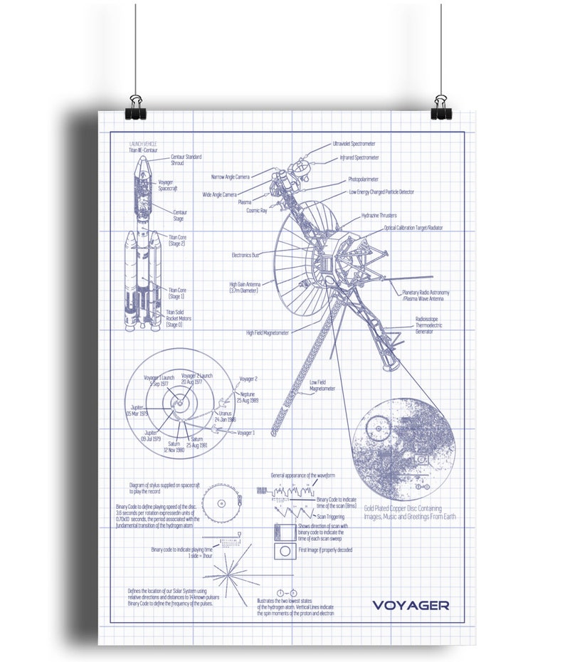 Voyager Space Probe Blueprint Space Gift Wall Art A3 - Etsy