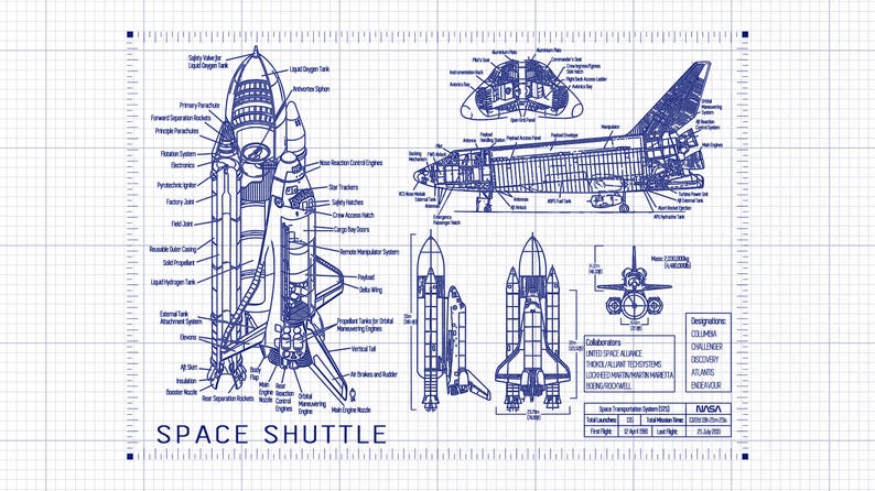 Space Shuttle Blueprint Digital File Instant Download Print at Home ...