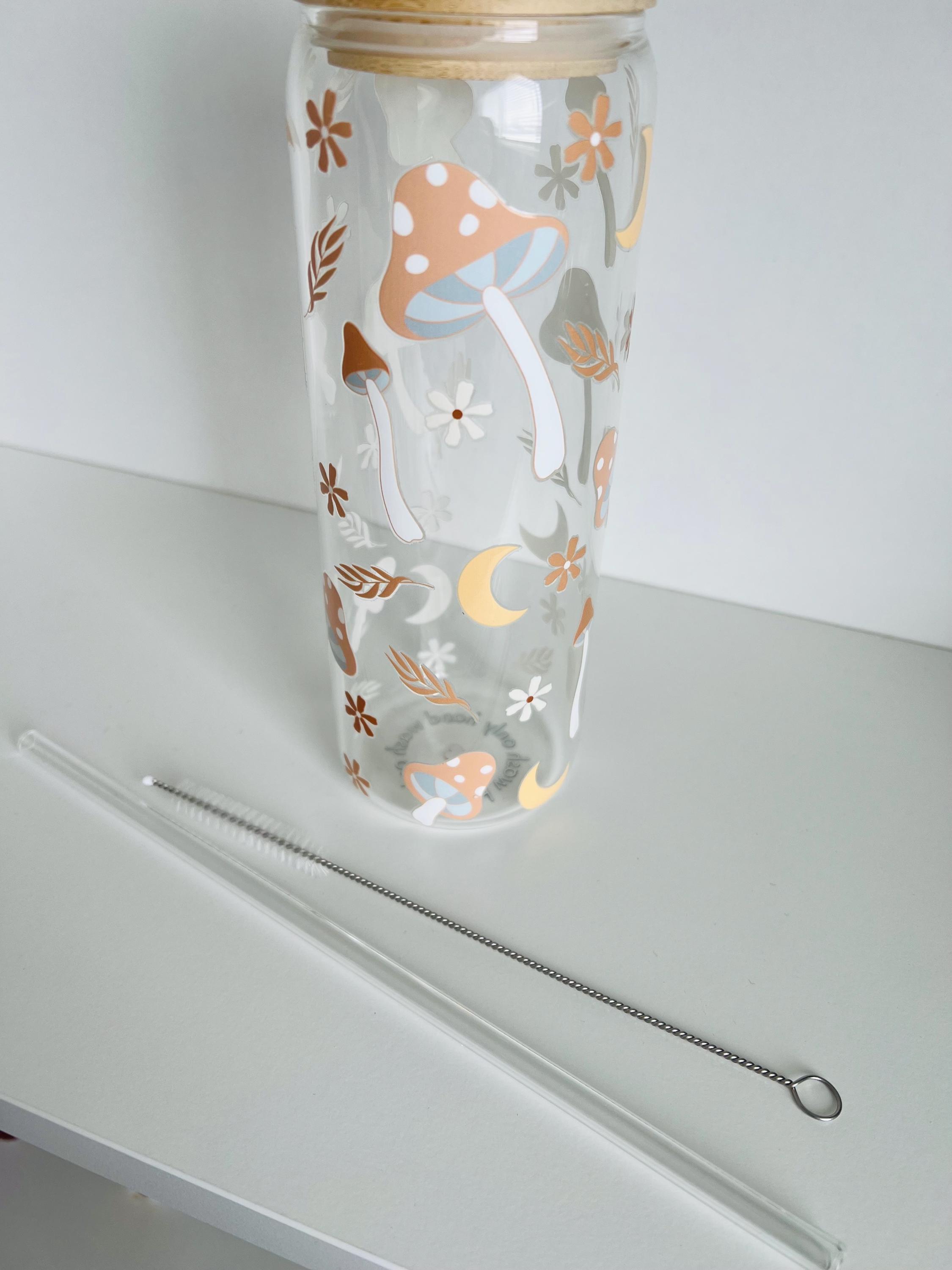 Handmade Cottagecore Mushroom Tall Glass Can Tumbler With Bamboo Lid ...