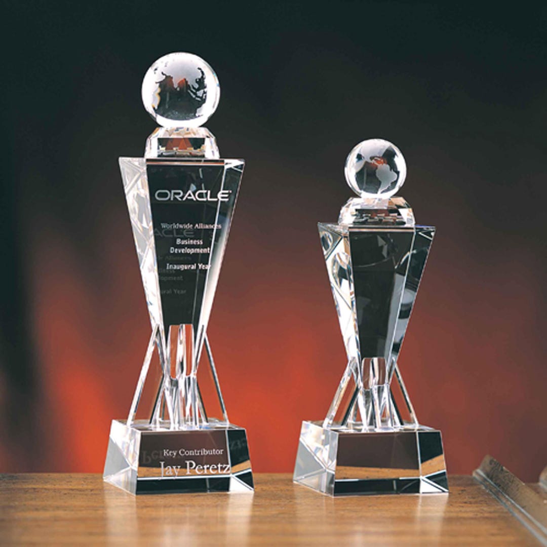 Crystal Victory World Globe Recognition Award Custom Engraved and ...