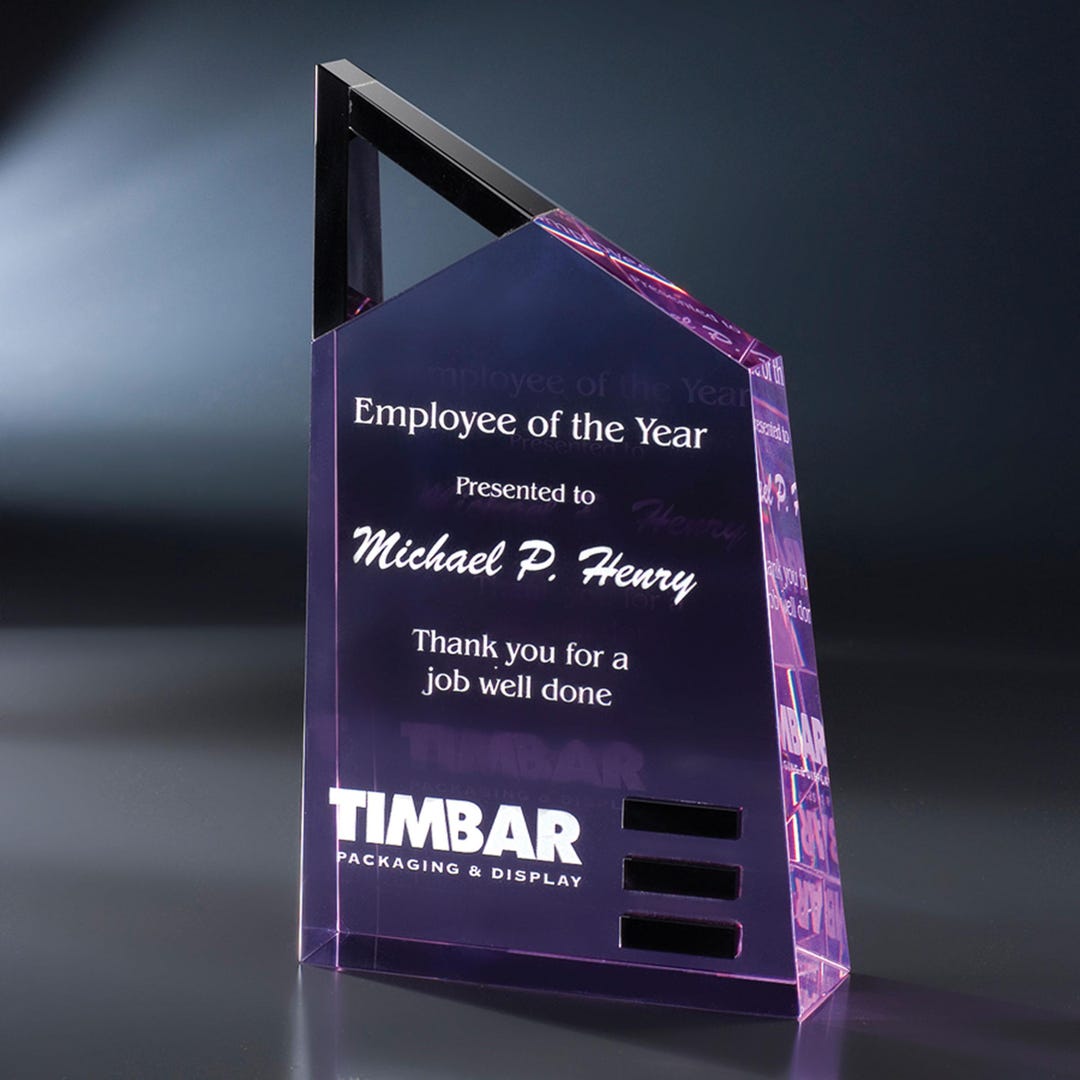 Personalized Purple Crystal Recognition Award, Engraved Employee Gift ...