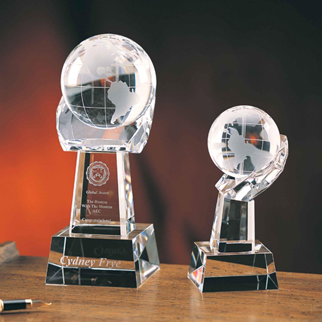 Crystal Spinning Globe in Hand Award Engraved and Personalized - Etsy