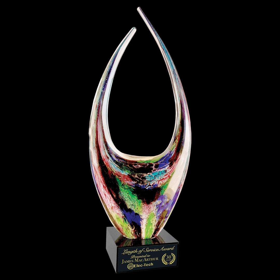 16 3/4"h Dual Rising Art Glass With Square Black Base Custom Engraved ...