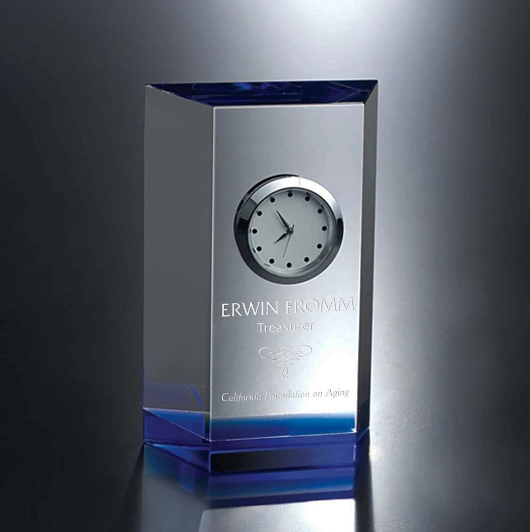 Crystal Nuevo Clock 3 1/8"w X 4 7/8"h Custom Engraved and Personalized ...
