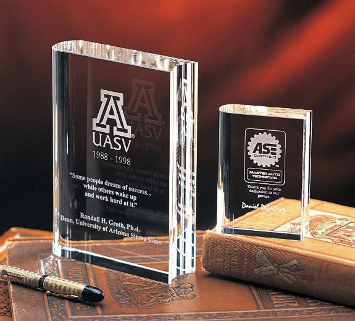 Crystal Book Award Custom Engraved and Personalized - Etsy