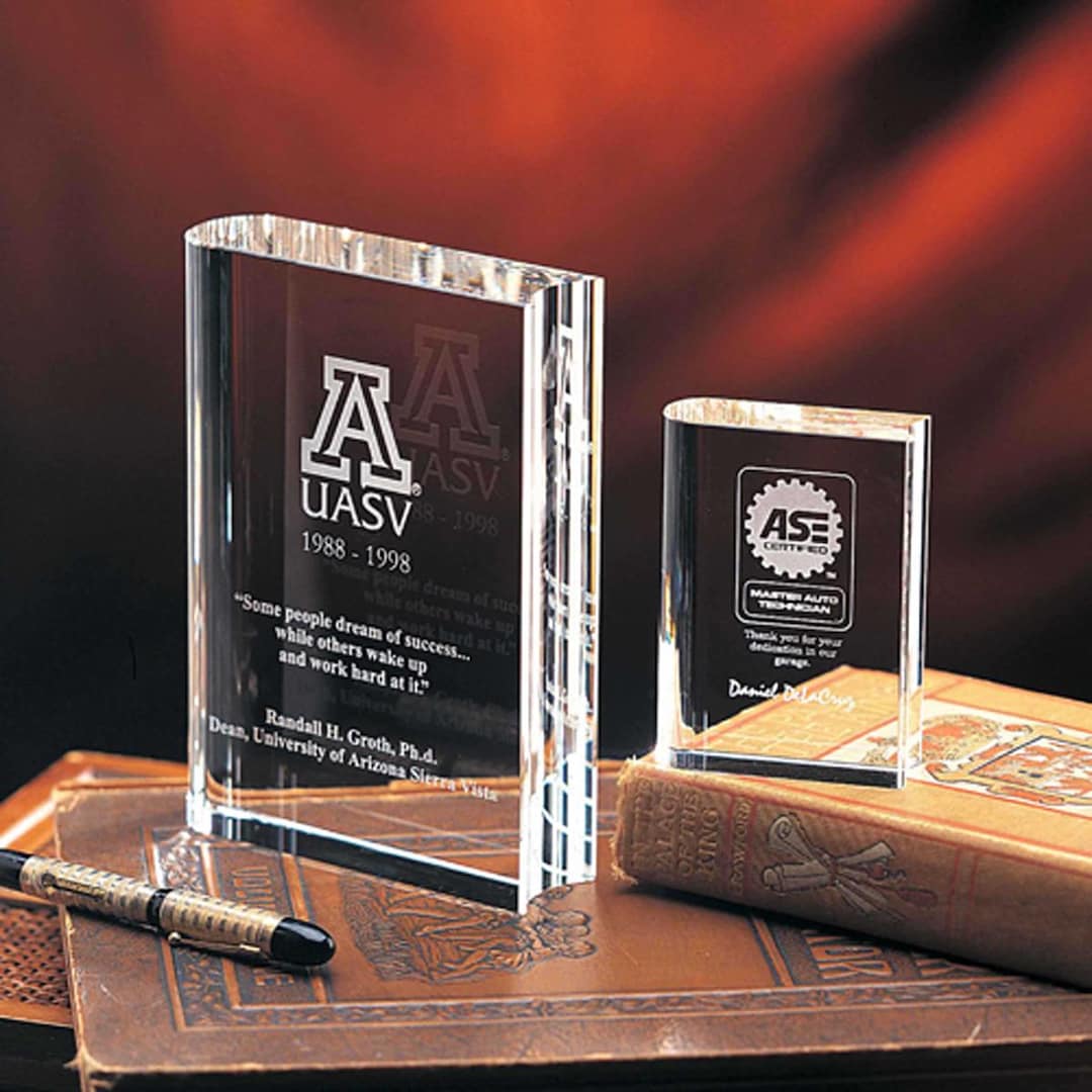 Crystal Book Award Custom Engraved and Personalized - Etsy