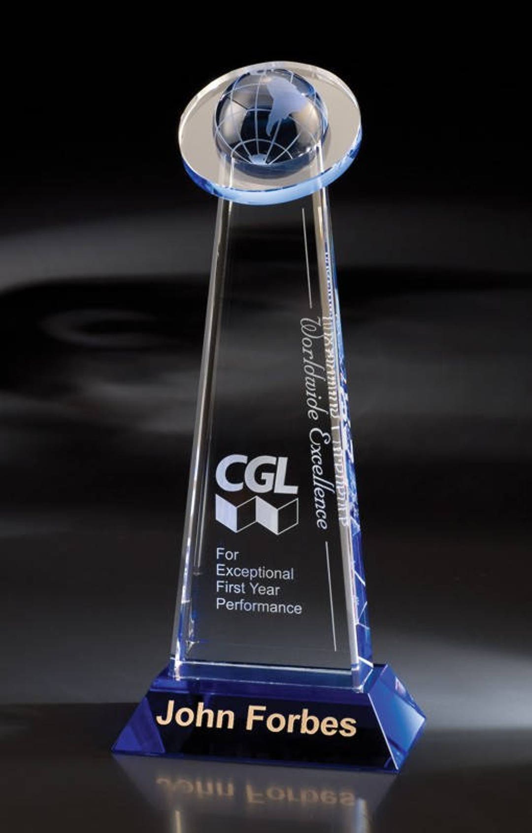 Crystal Orbit World Globe Recognition Award 5"w X 12"h Engraved and ...