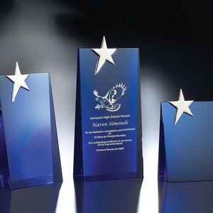 Blue Crystal Star Performer Recognition Award Engraved and Personalized ...