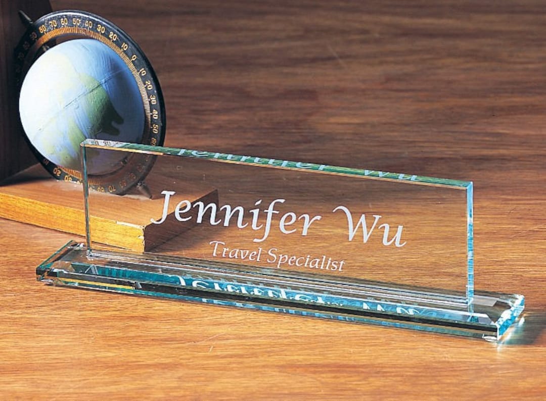 Jade Glass Executive Name Plate 12"w X 3 1/2"h Custom Engraved and ...