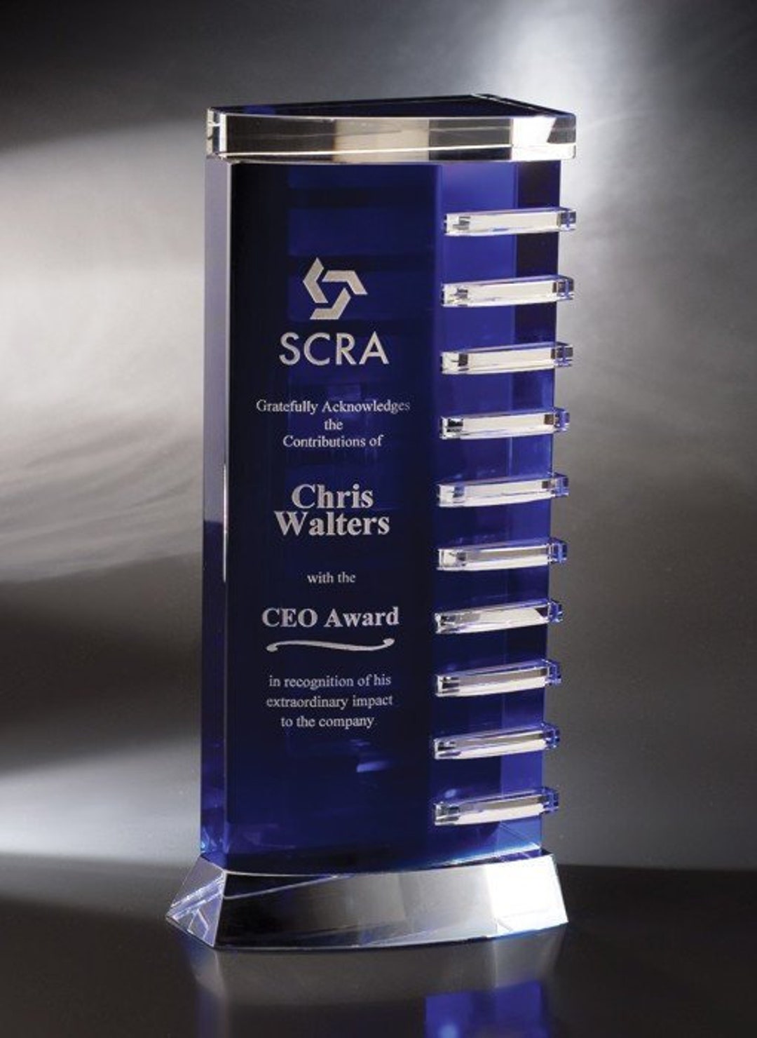 Cobalt Blue Crystal Element Recognition Award by Chien J. Wang Engraved ...