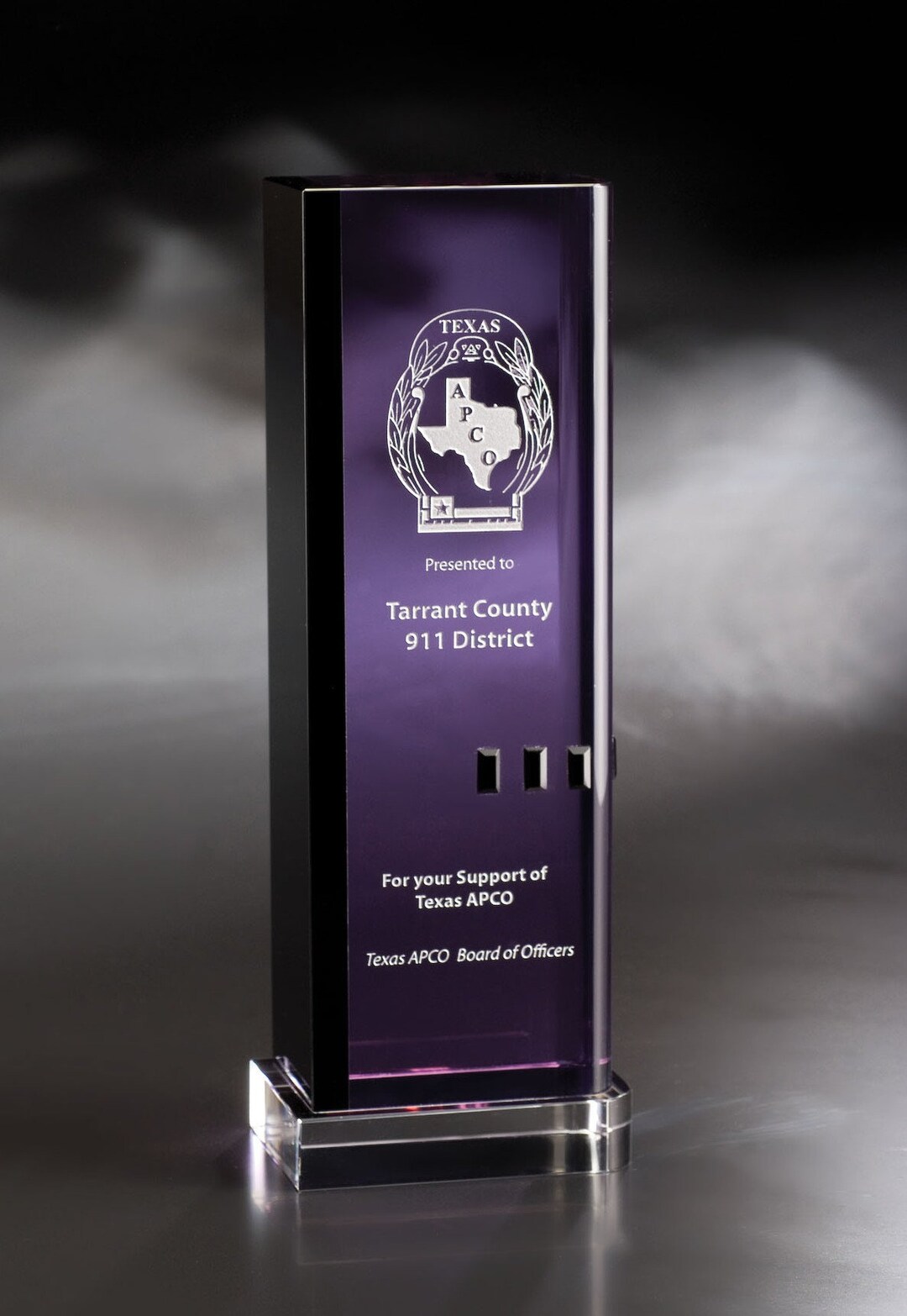 Purple Crystal Ciudad Recognition Award 4"w X 11"h by Chien J. Wang ...
