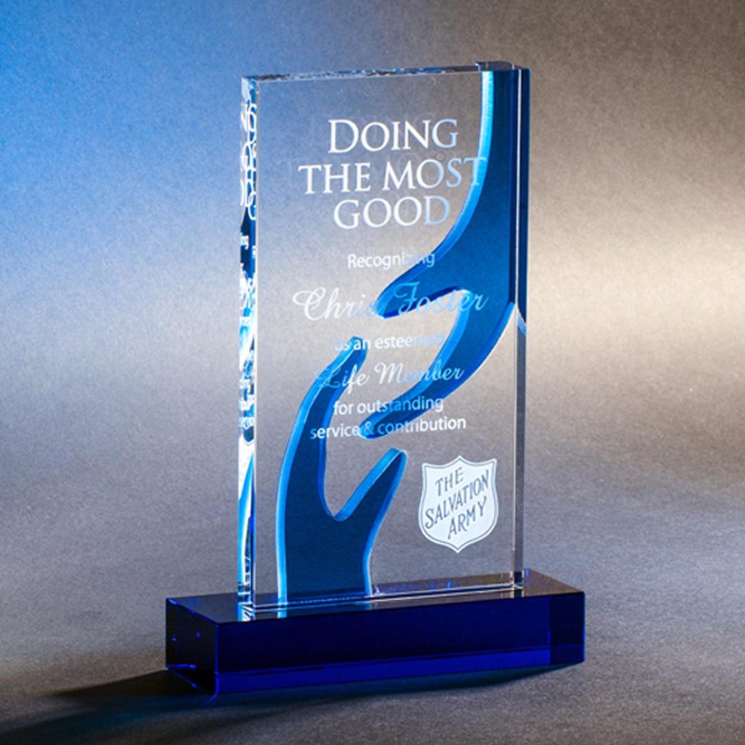 Crystal Helping Hands Award 5 3/4"w X 8 3/4"h by Haertling Engraved and ...